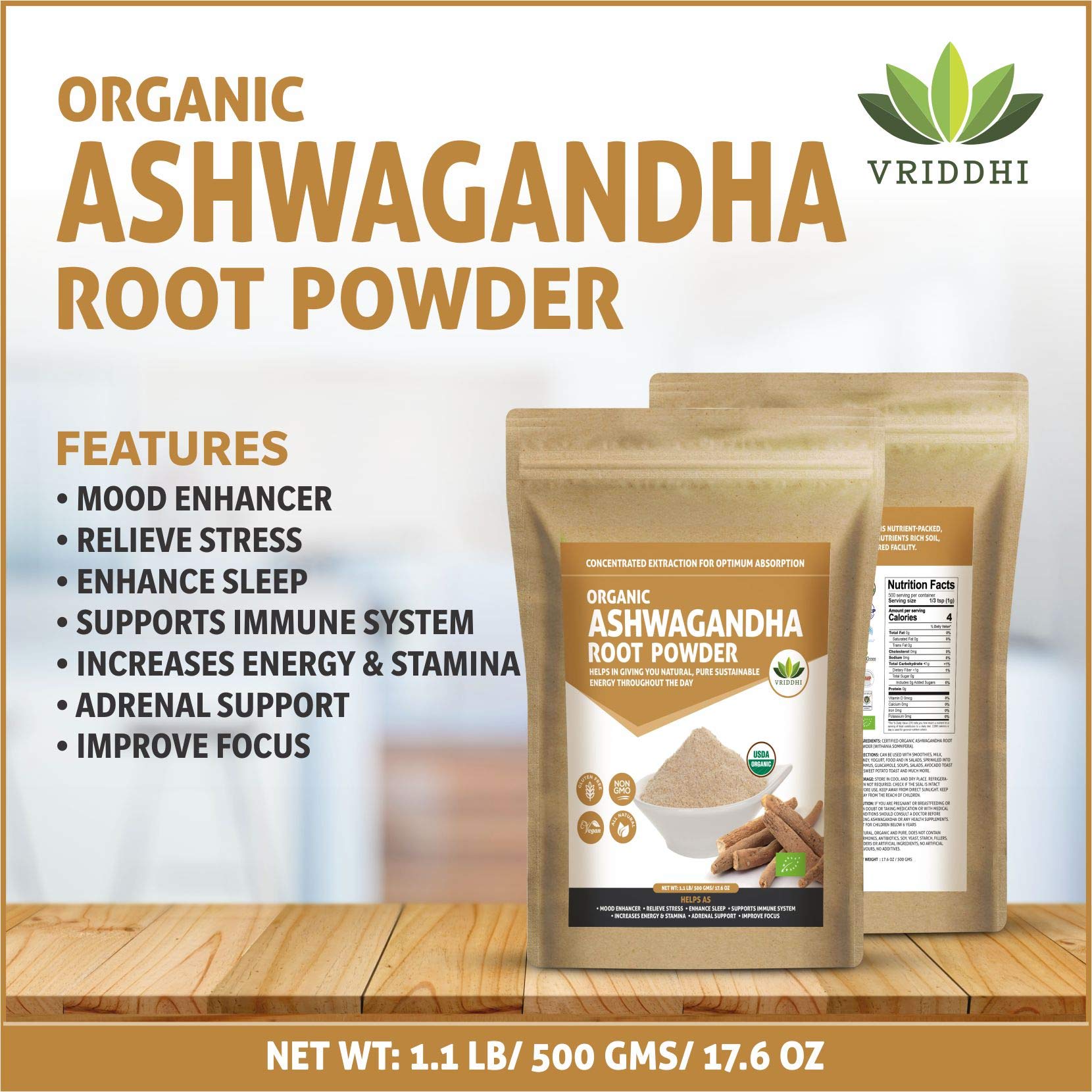 1.1 lb organic ashwagandha supply