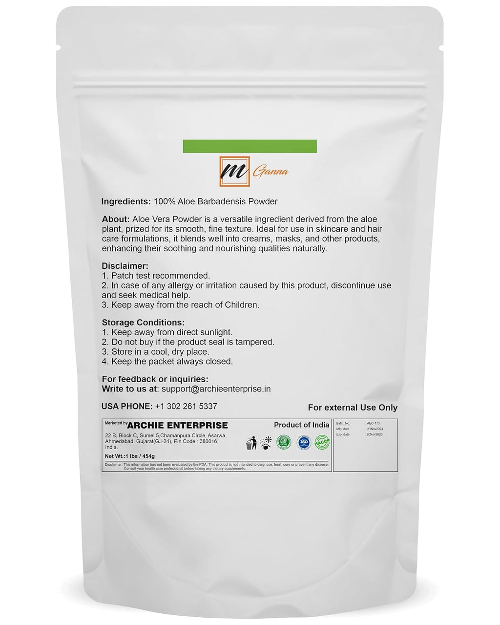 1 lb aloe barbadensis powder