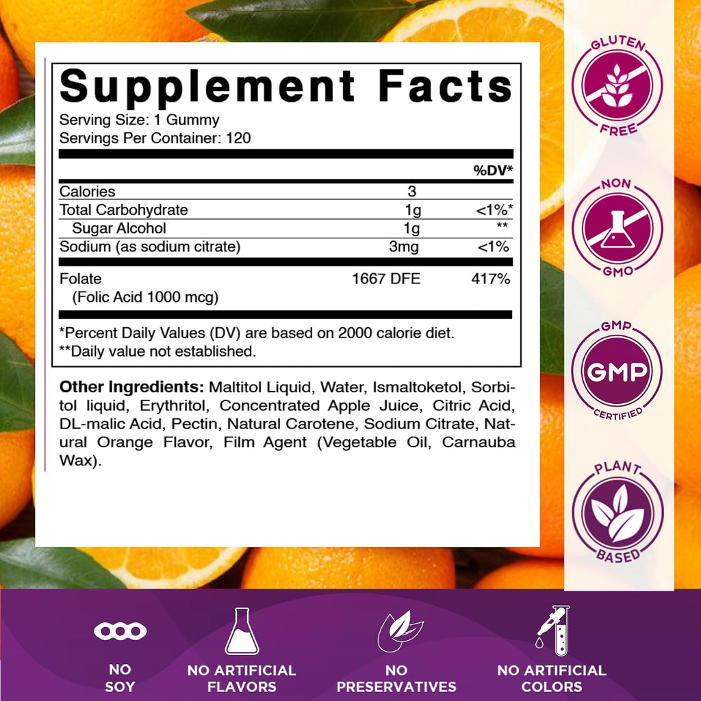 1 mg folate supplement gummies