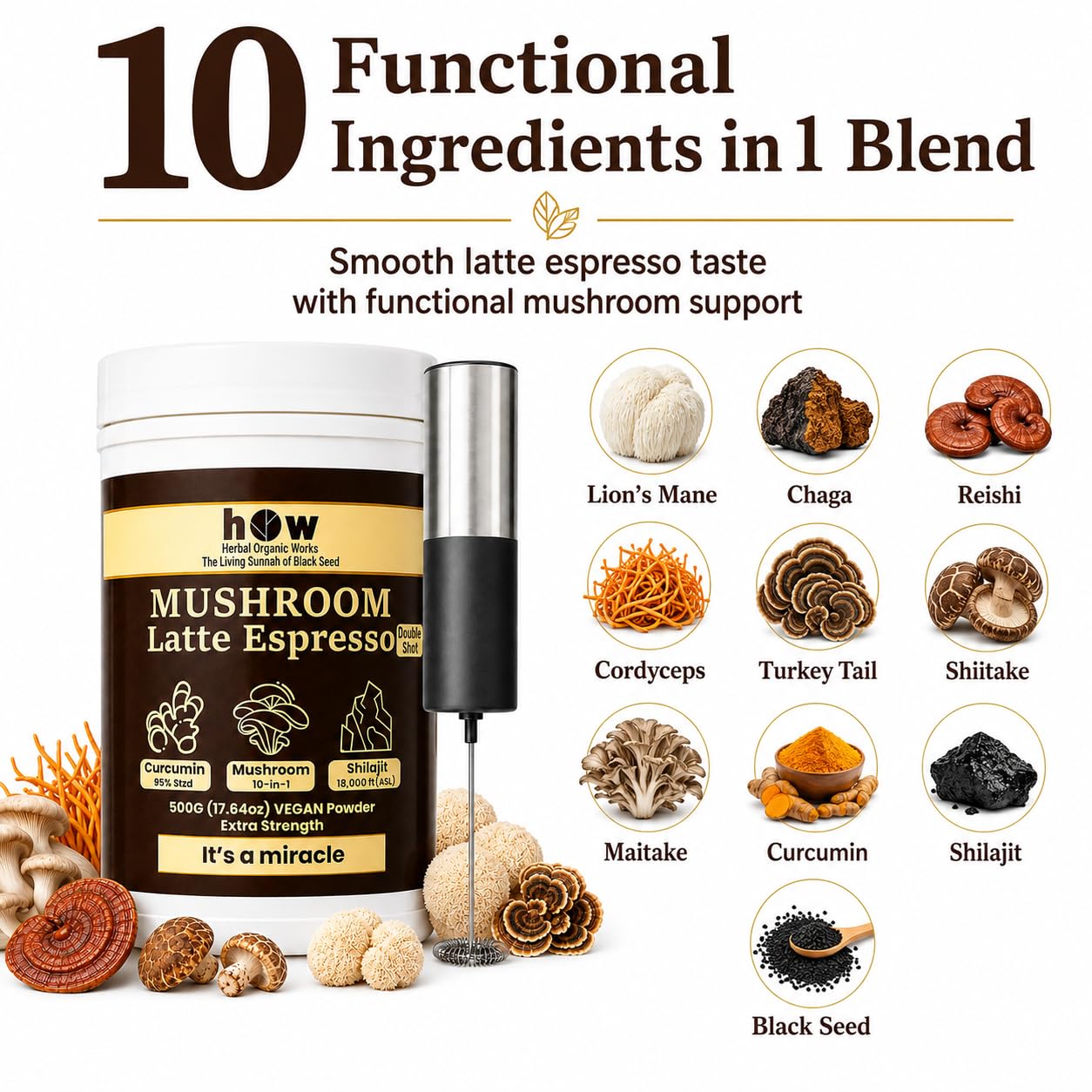10-in-1 mushroom coffee blend features