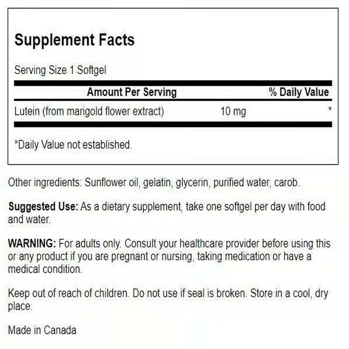 10 mg lutein vitamin A supplement
