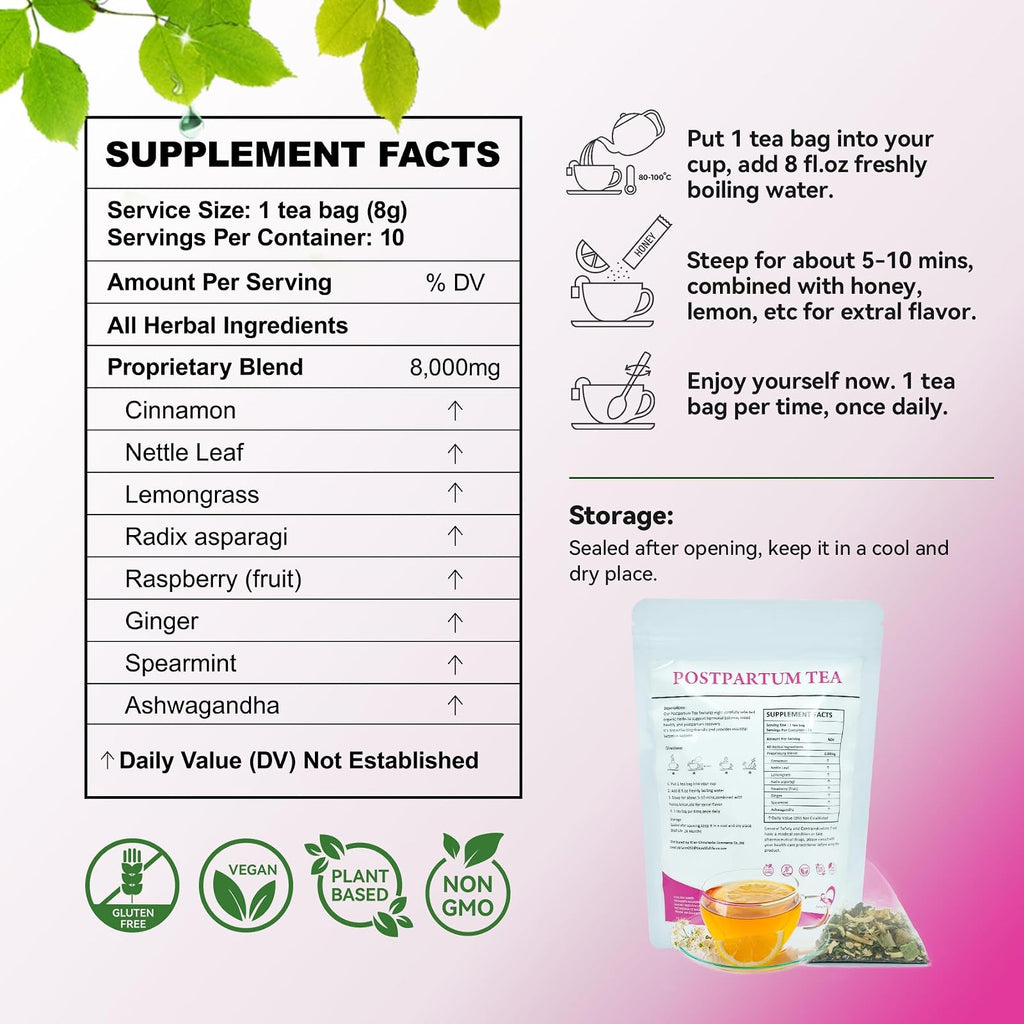 10 teabags of postpartum wellness