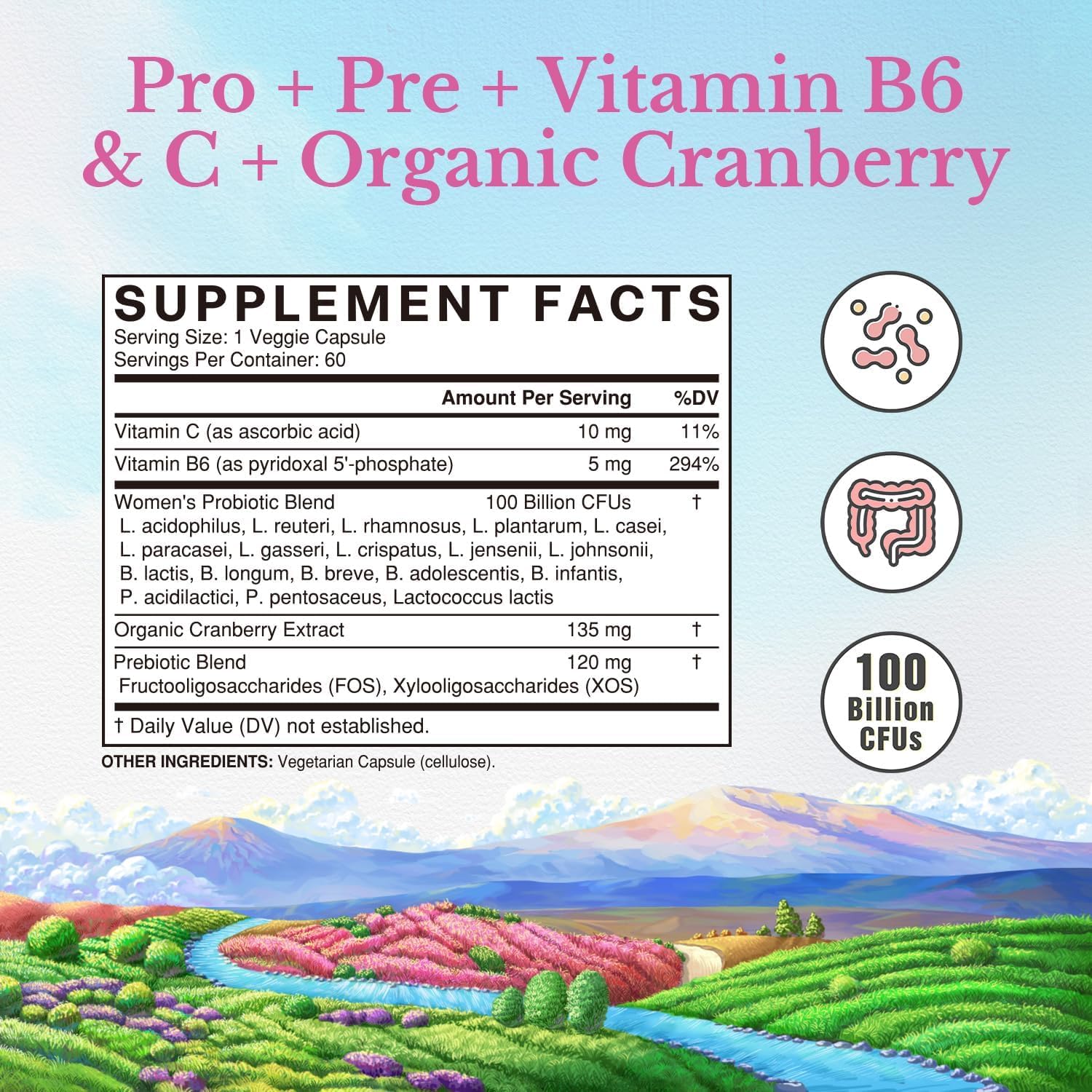 100 billion CFUs vegan probiotic capsules