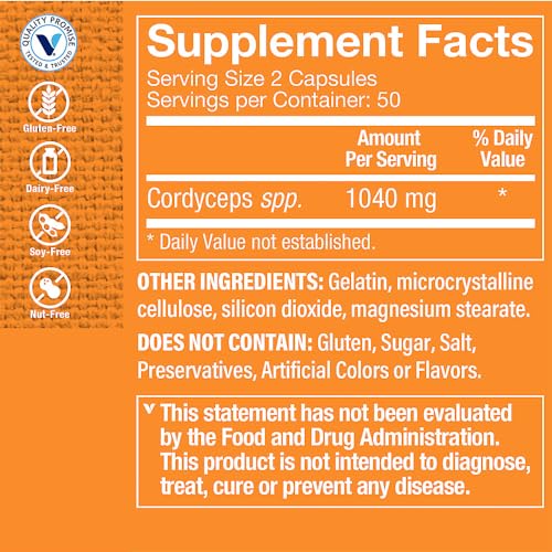 100 capsules of Cordyceps mushrooms