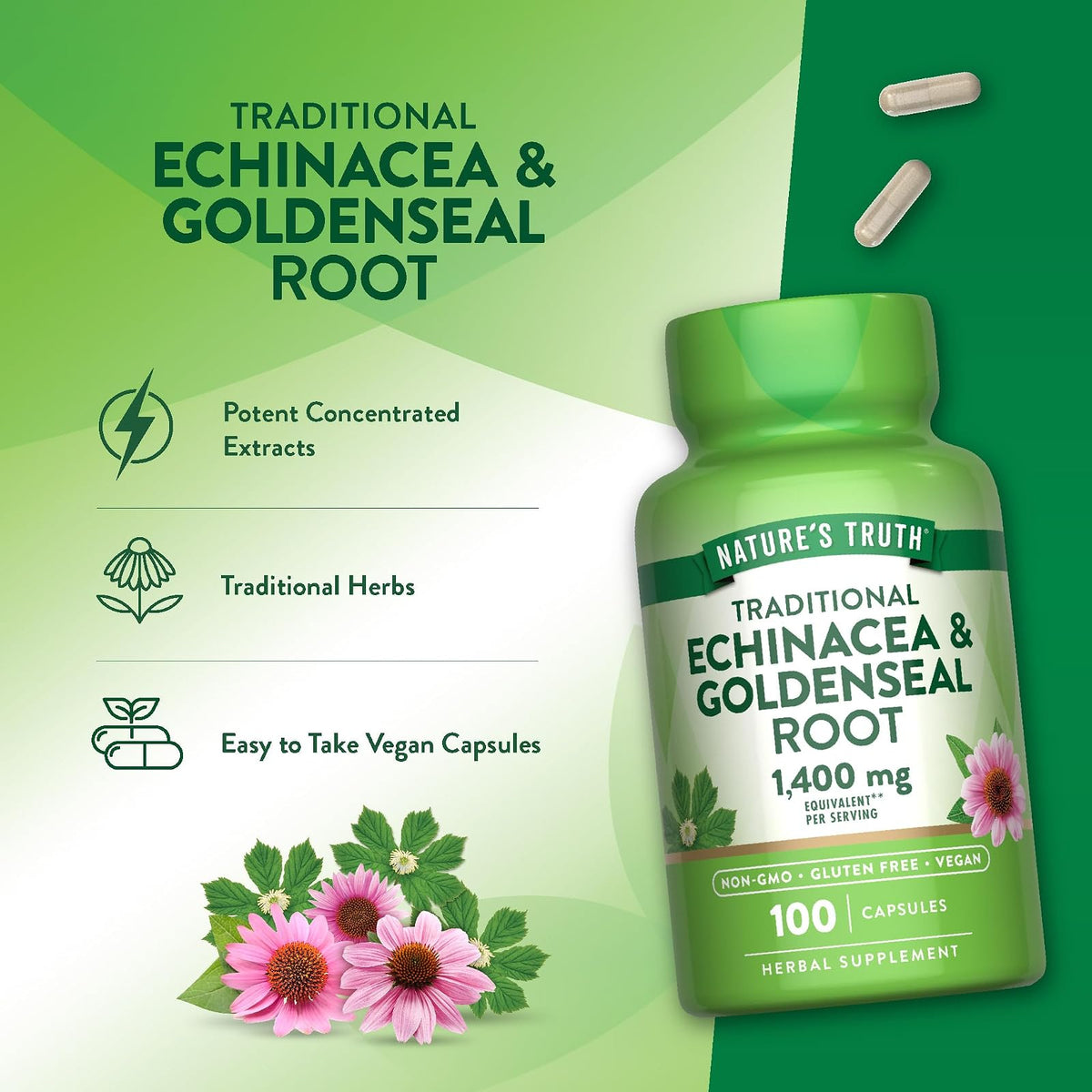 100 capsules of herbal health