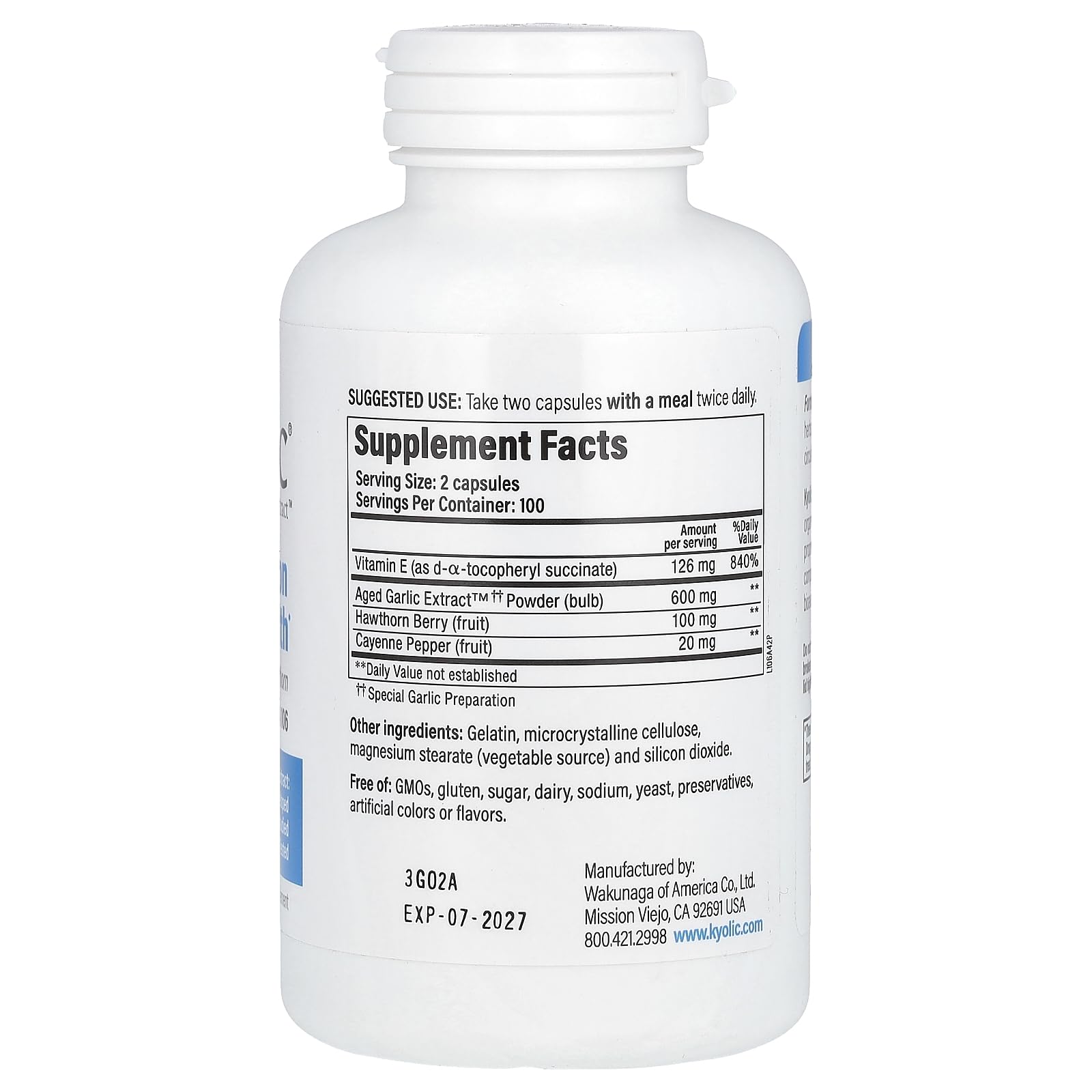 100 capsules of Kyolic fibers