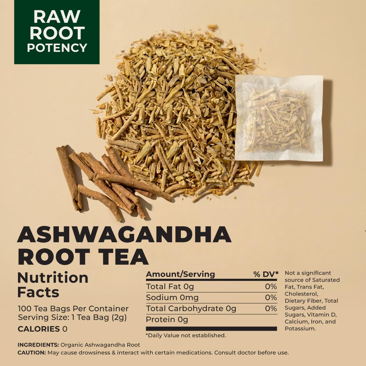 100 count ashwagandha tea bags for stress relief