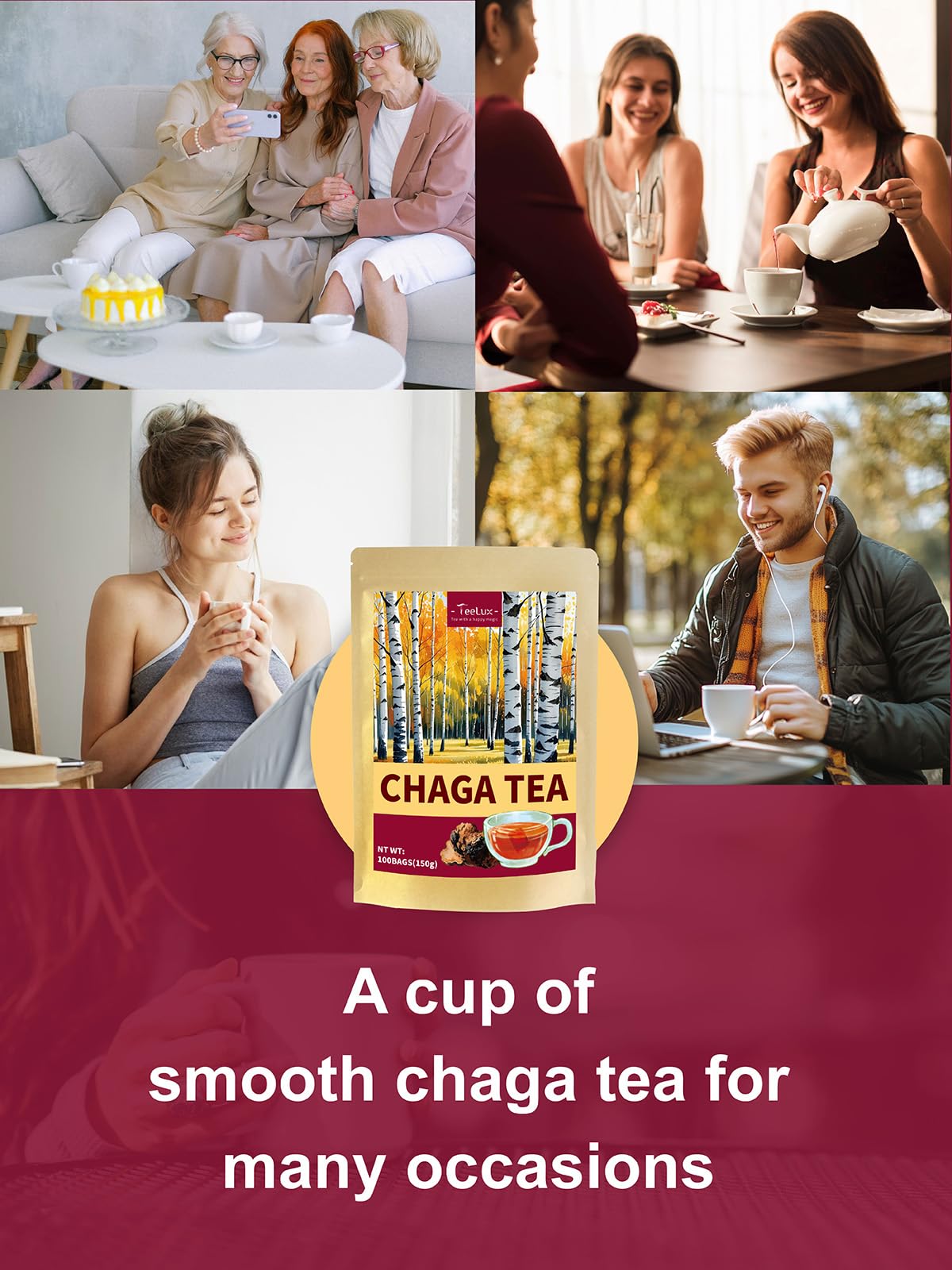 100 count Chaga tea bags value pack