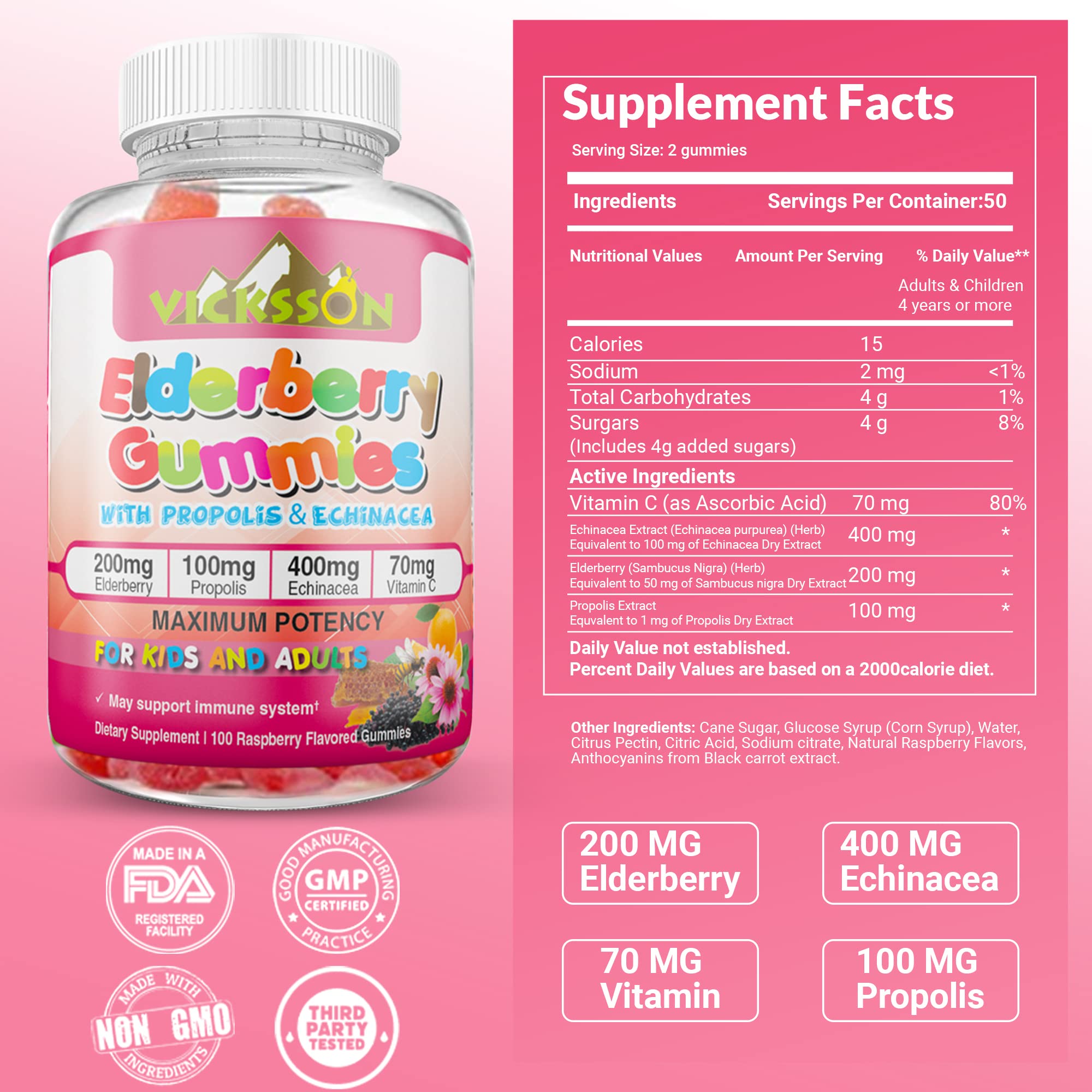 100 count elderberry gummy bottle