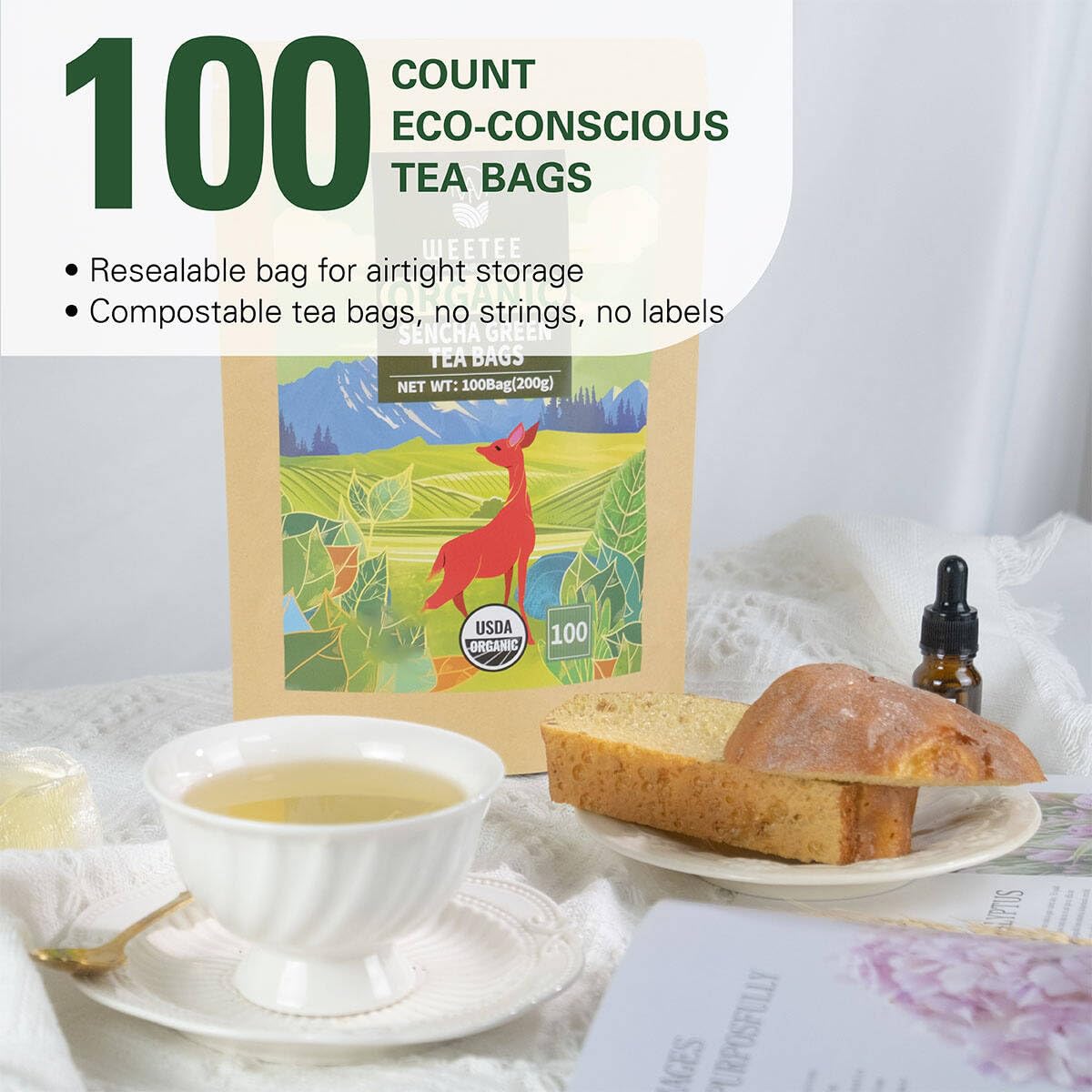 100 count green tea bag pack