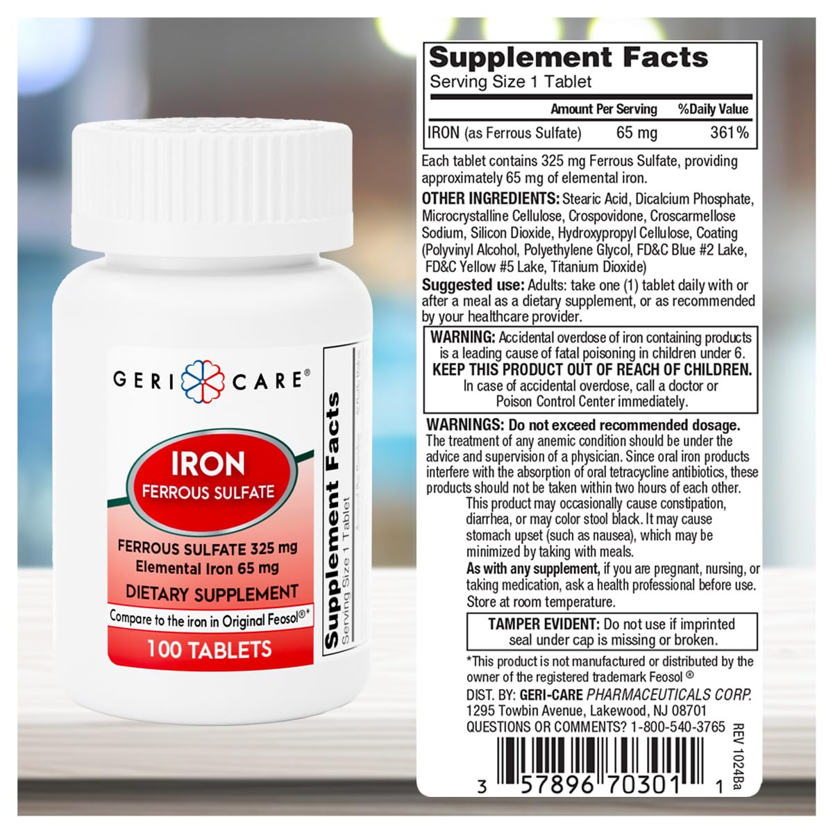 100 count iron tablets pack