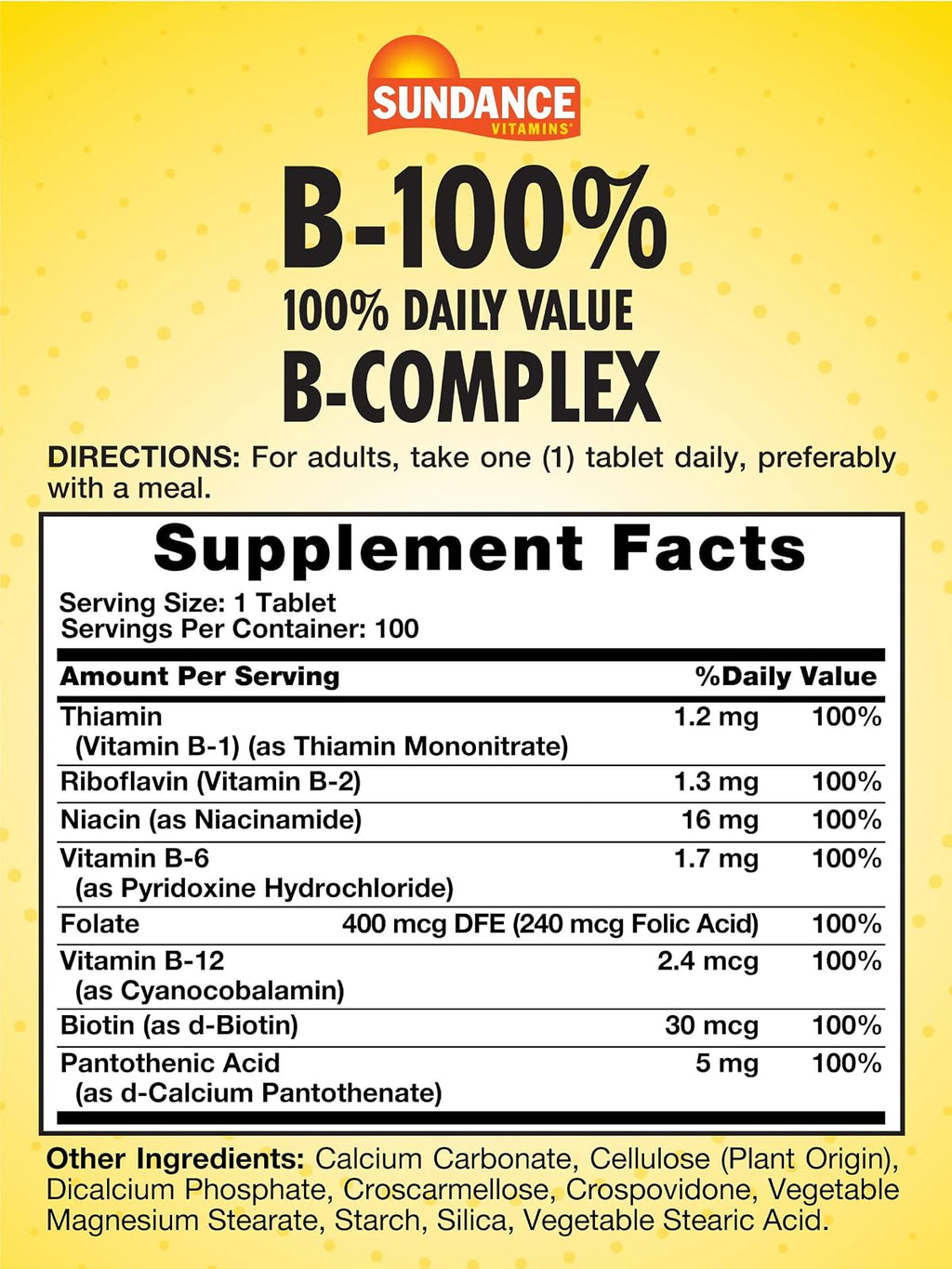 100% daily value Vitamin B tablets