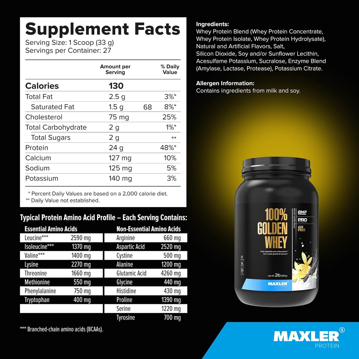 100% golden whey protein supplement