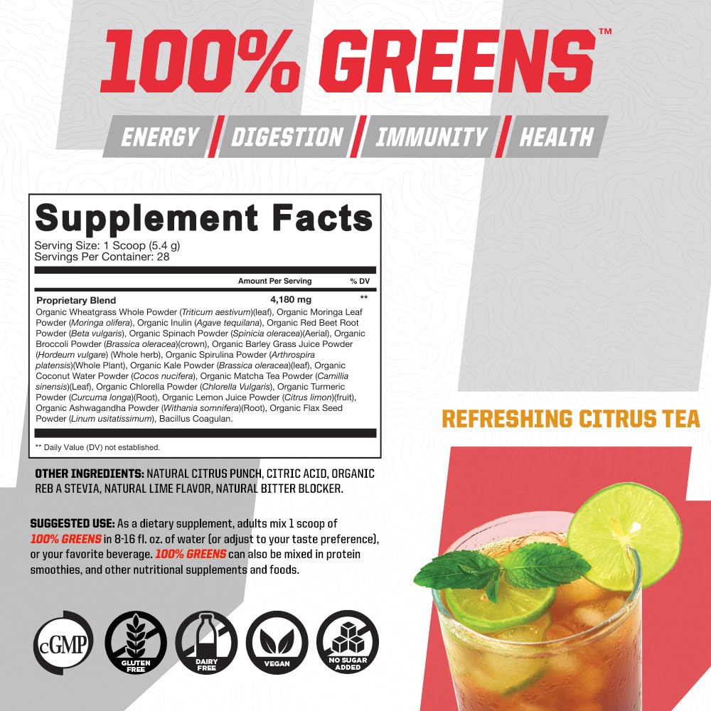 100% greens powder for energy