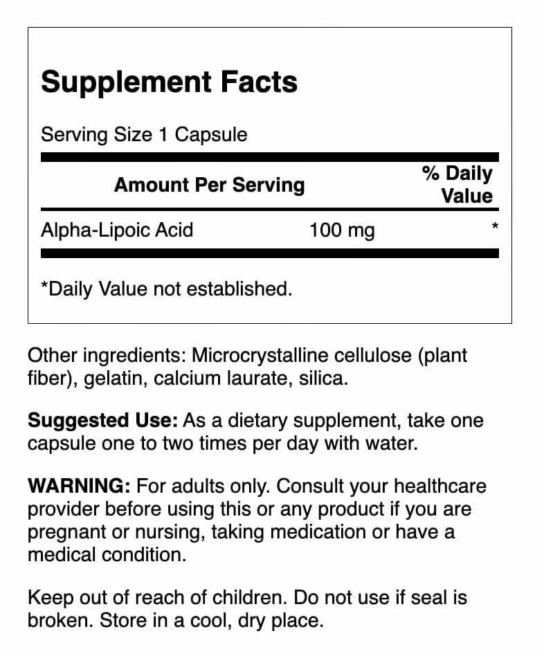 100 mg Alpha Lipoic Acid supplement