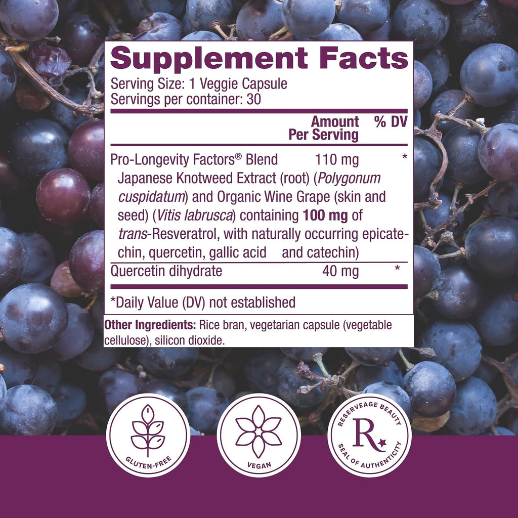 100 mg Reserveage Resveratrol health supplement