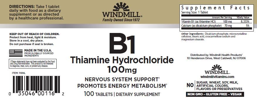 100 mg Vitamin B1 tablets for wellness