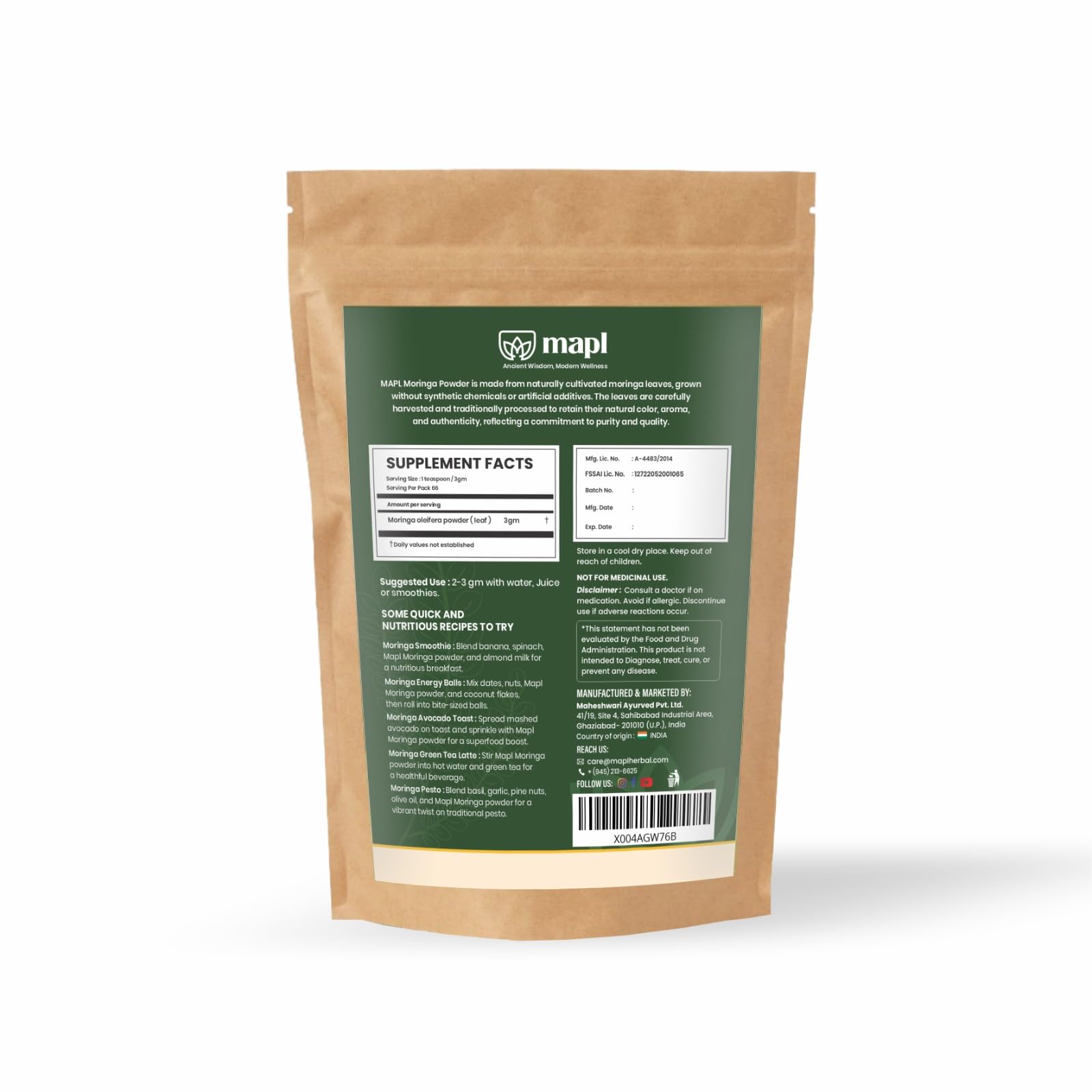100% natural moringa leaf powder
