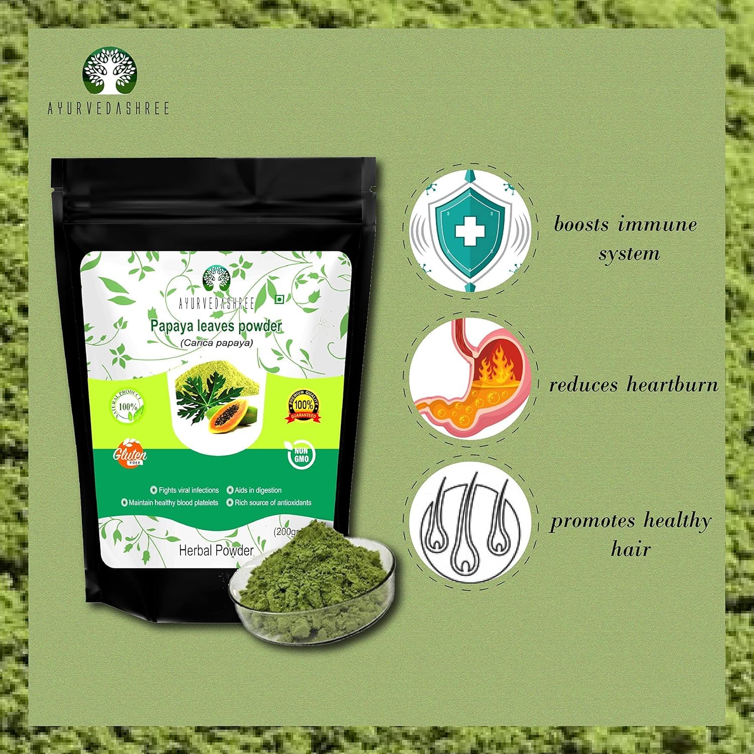 100% natural papaya leaf powder