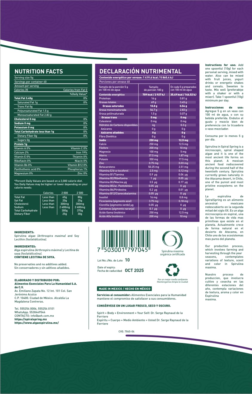 100% natural spirulina protein source