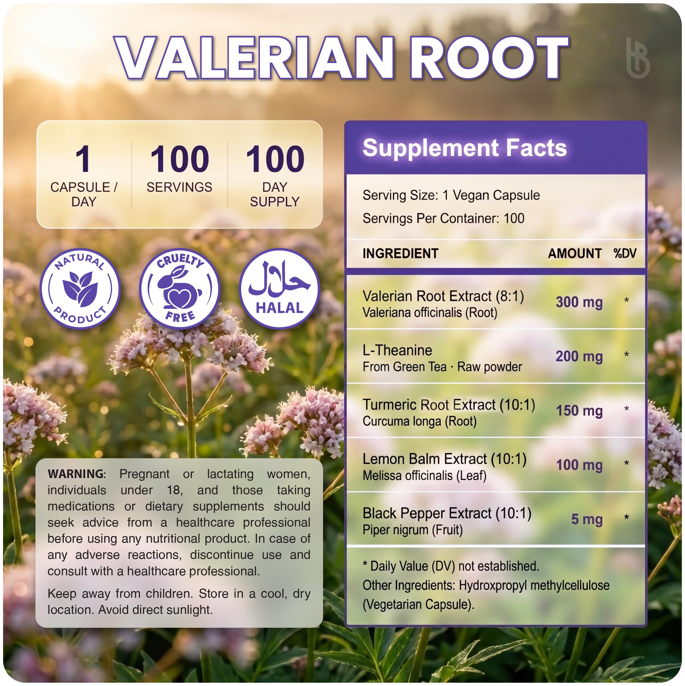 100% natural valerian root capsules