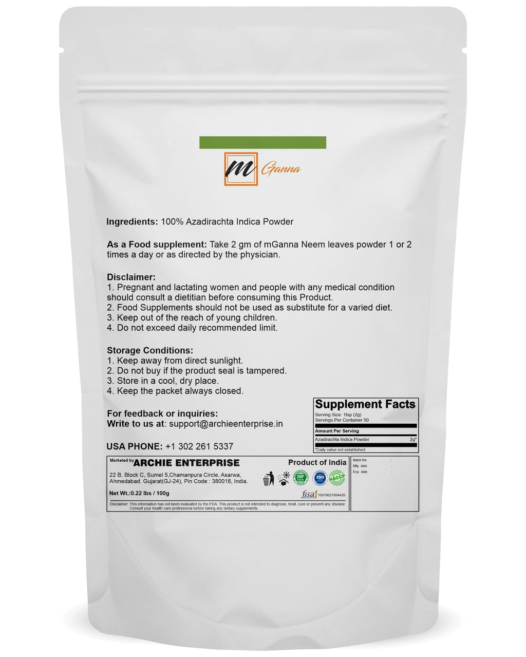 100% organic neem powder for cosmetics