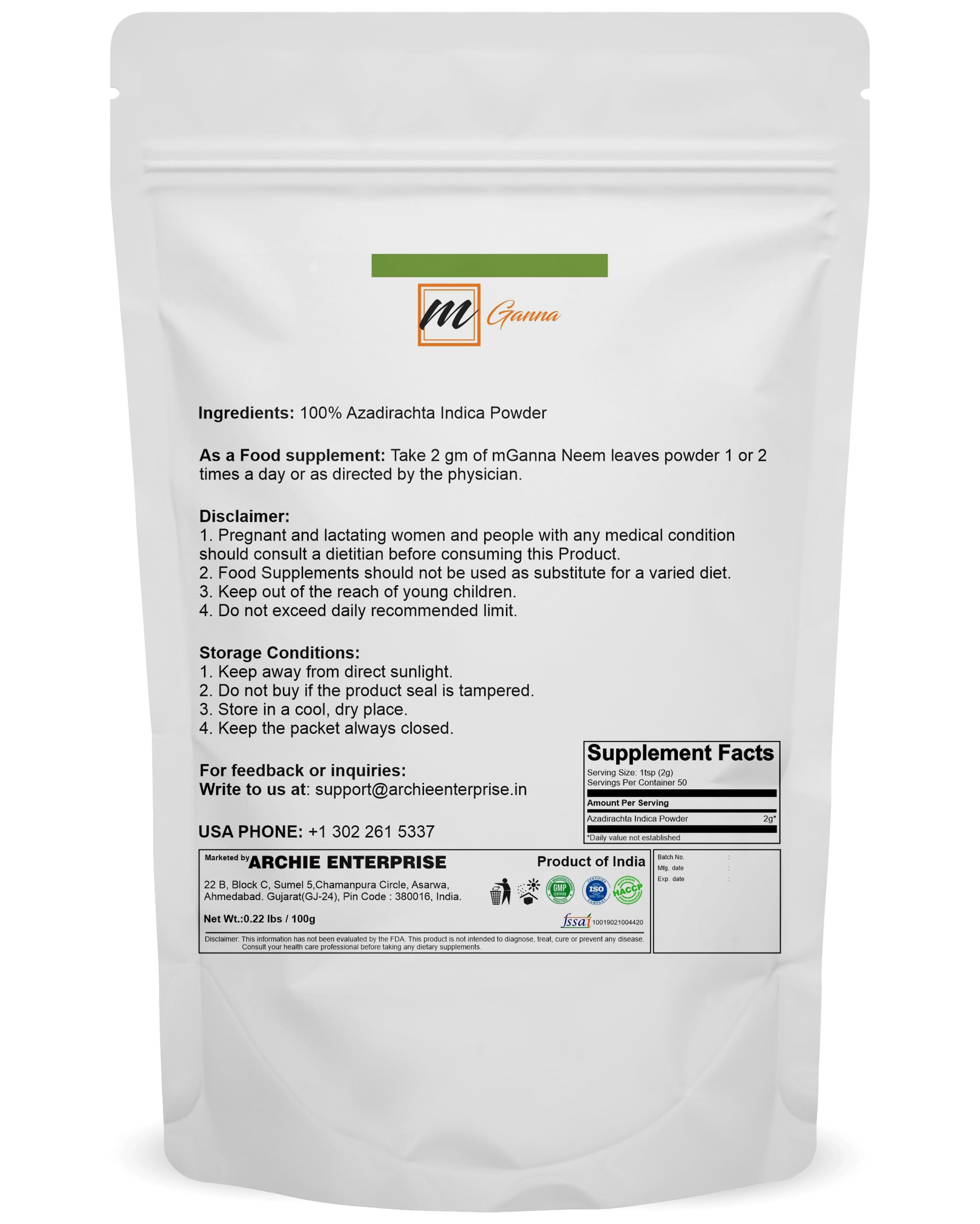 100% organic neem powder for cosmetics