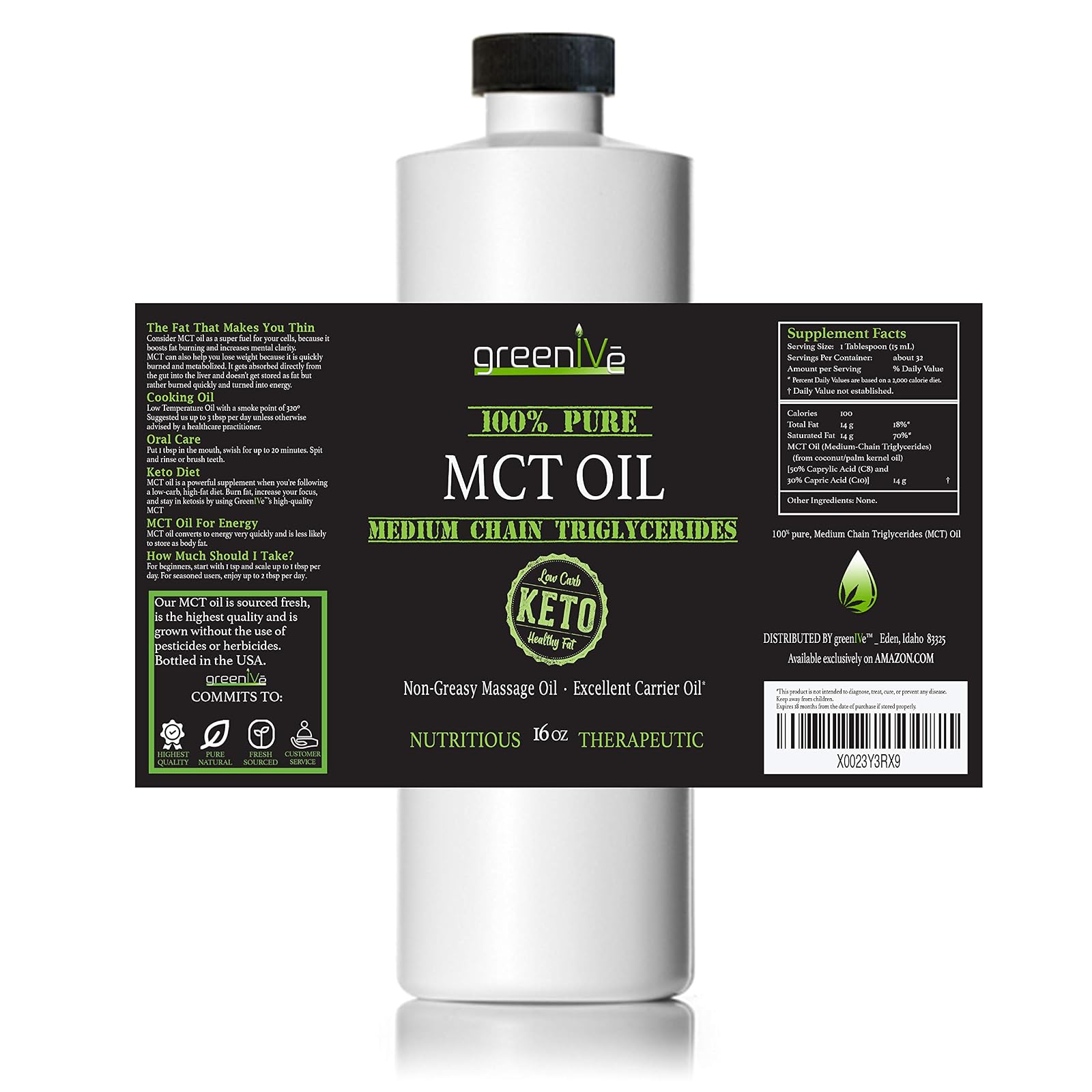 100% pure c8 c10 mct oil