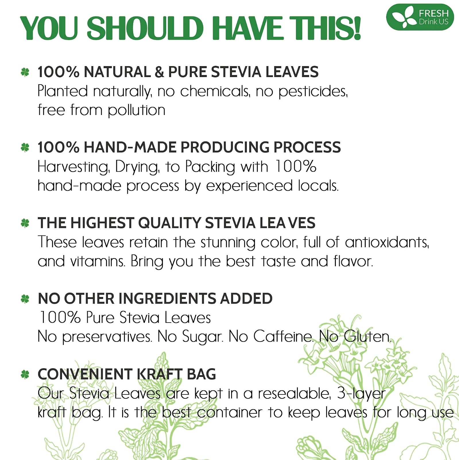 100% pure dried stevia for sweetening