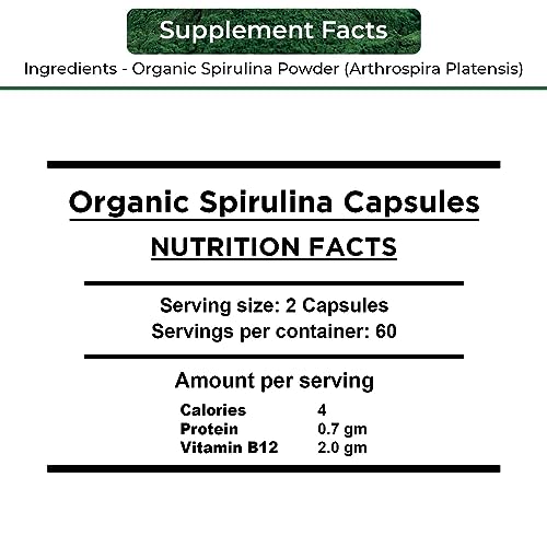 100% pure spirulina capsules for energy