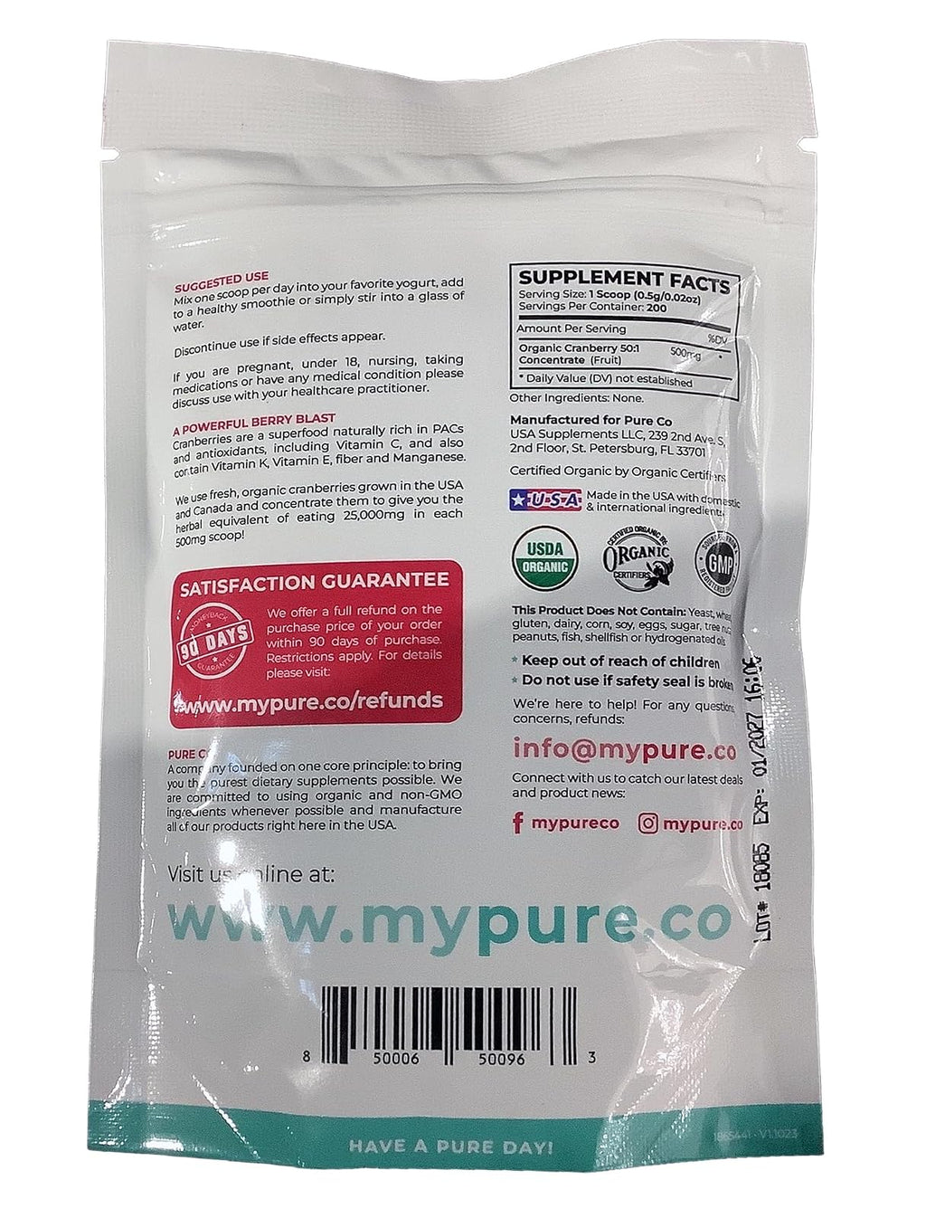 100 servings of cranberry powder
