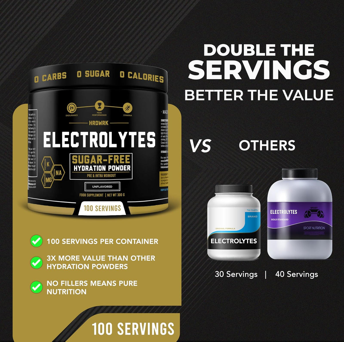 100 servings of electrolyte powder