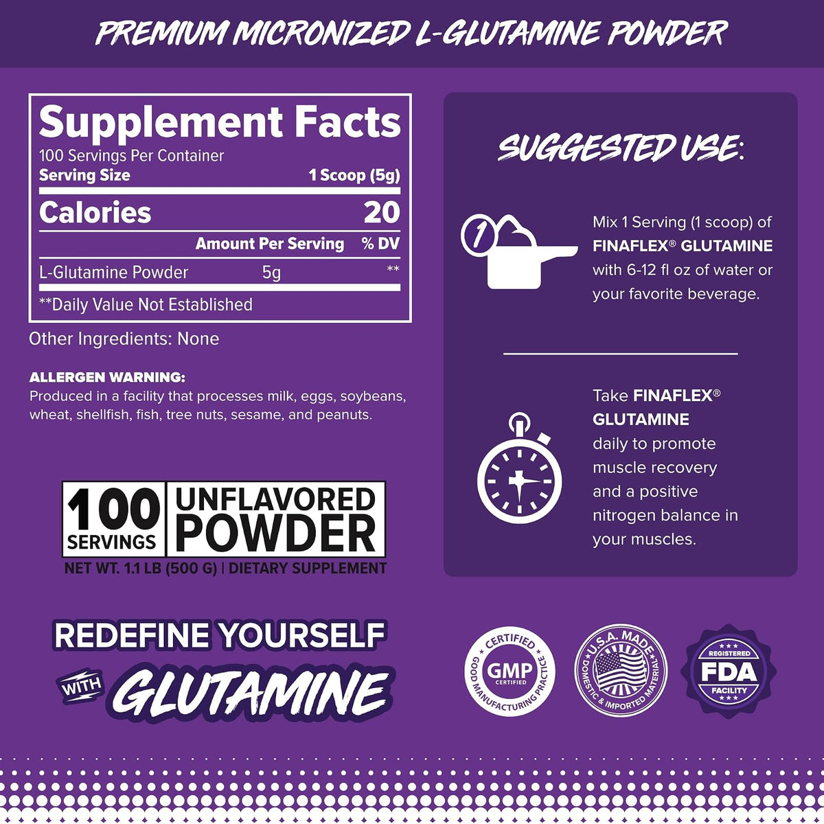 100 servings of l-glutamine