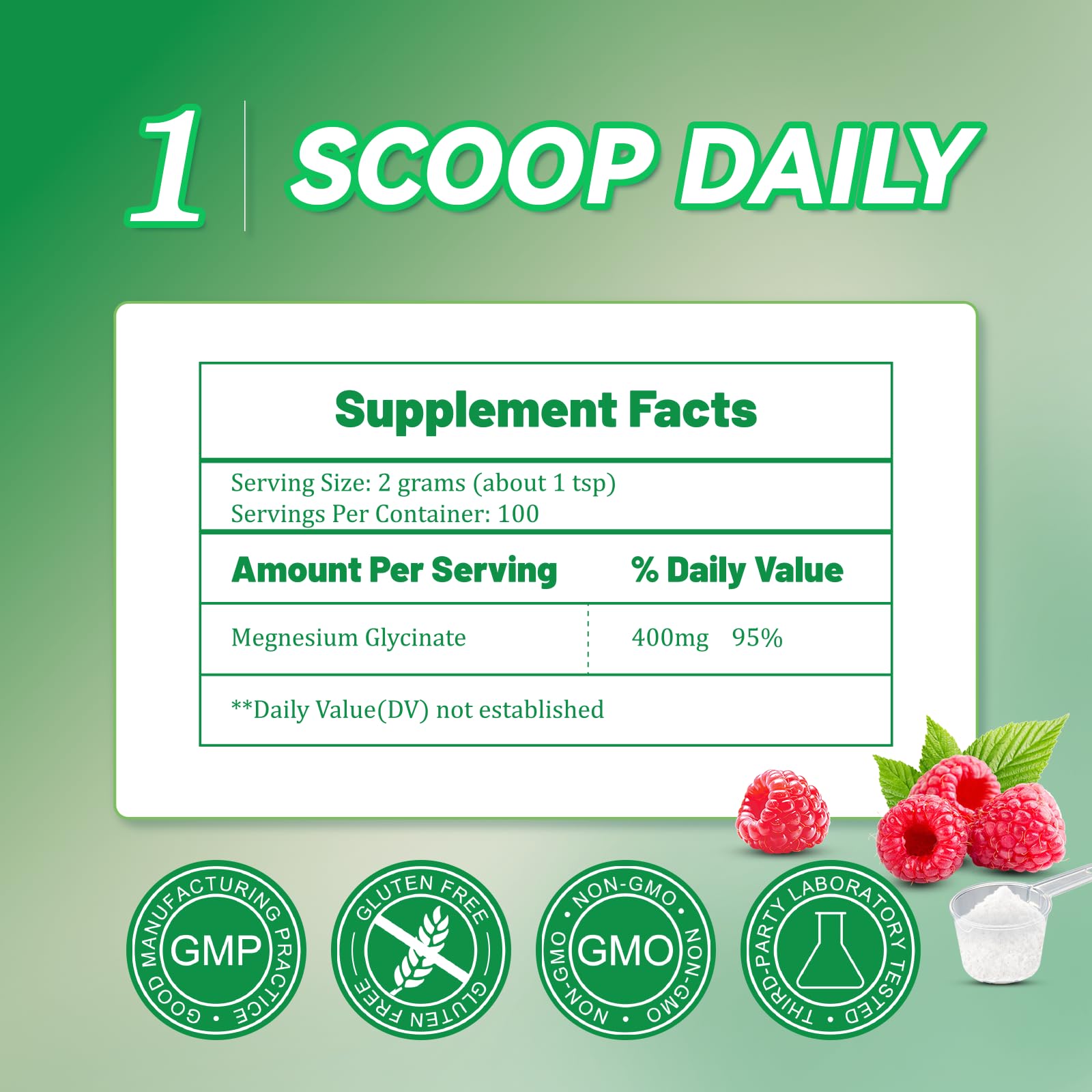 100 servings of magnesium glycinate powder