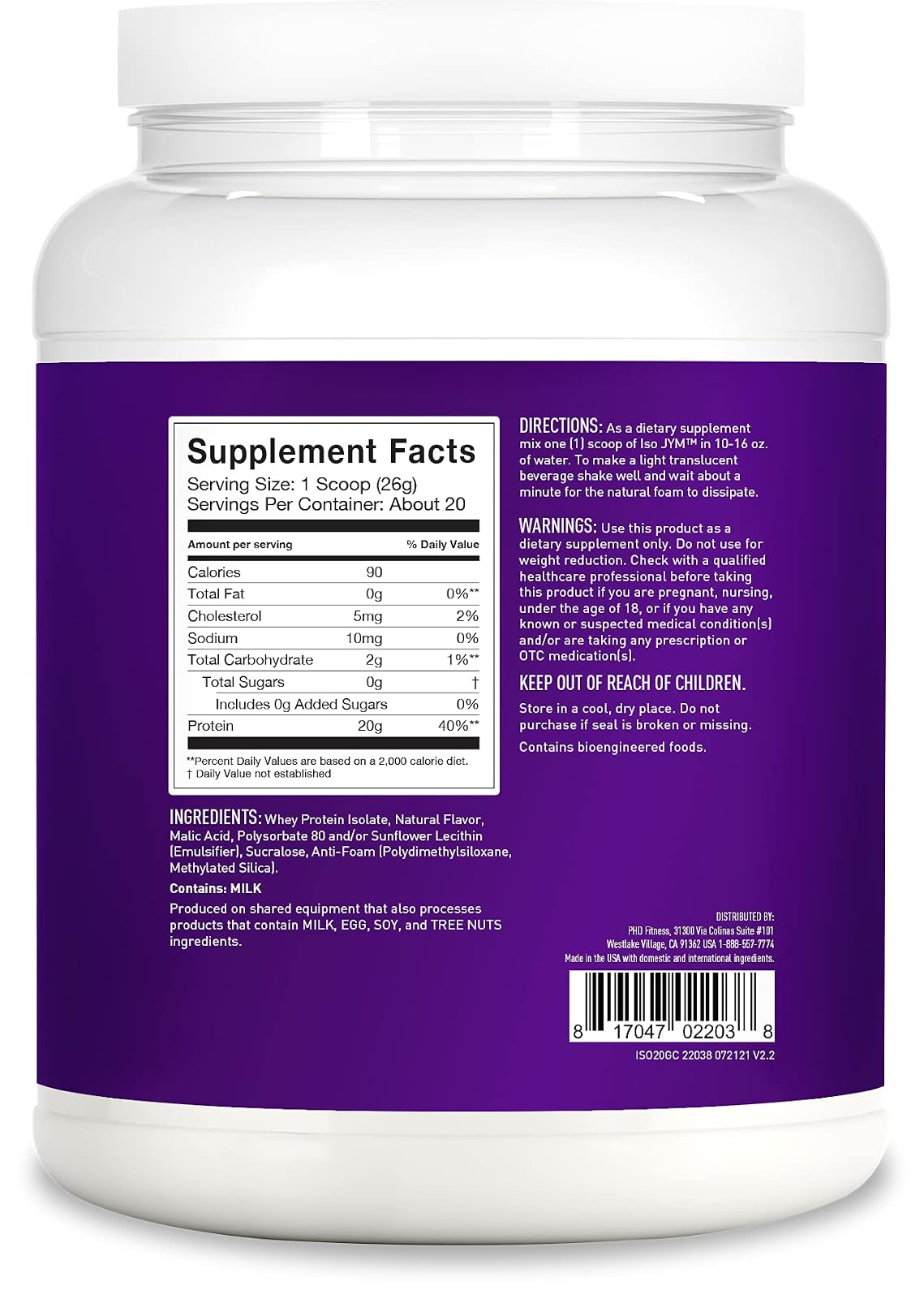 100% whey protein isolate supplement