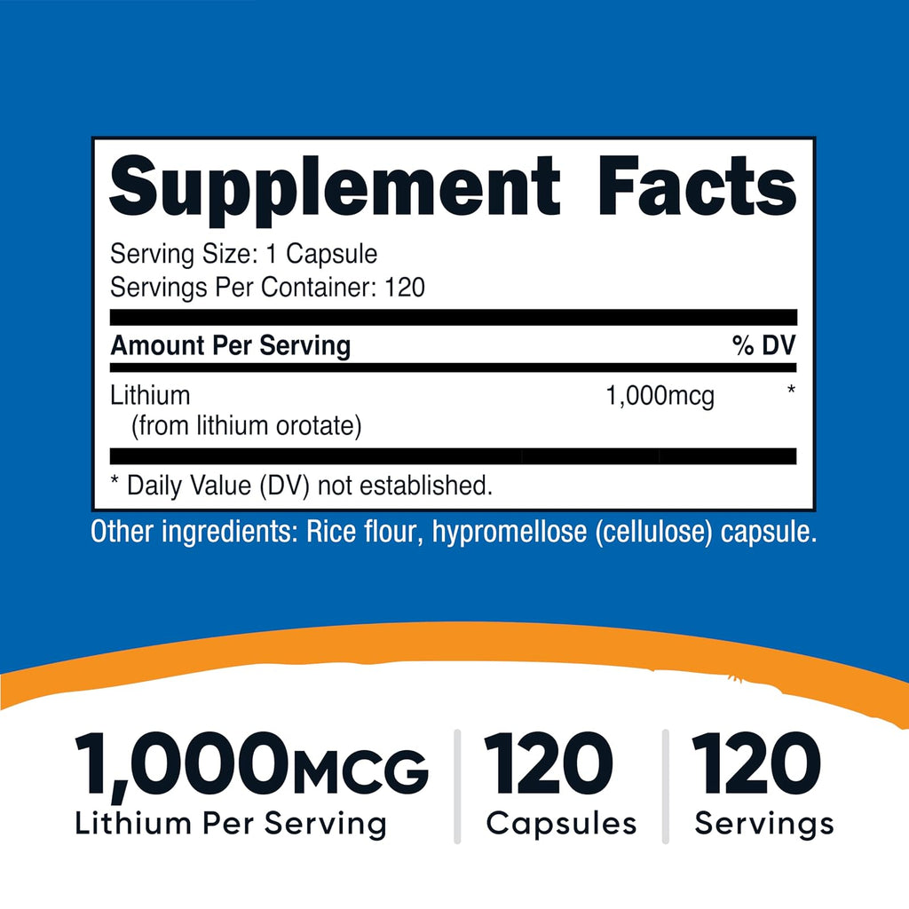 1000 mcg Lithium Orotate for mental wellness