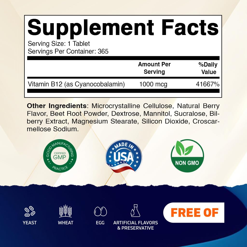 1000 mcg vitamin B12 for energy