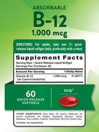 1000 mcg Vitamin B12 for energy