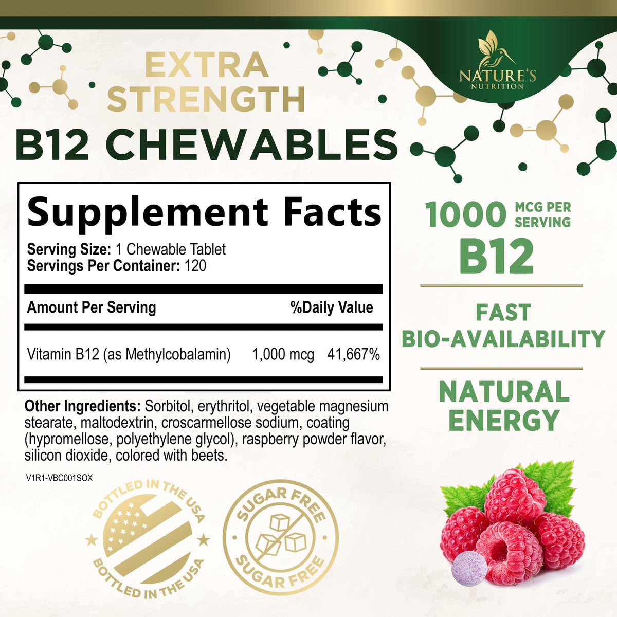 1000 mcg Vitamin B12 for energy