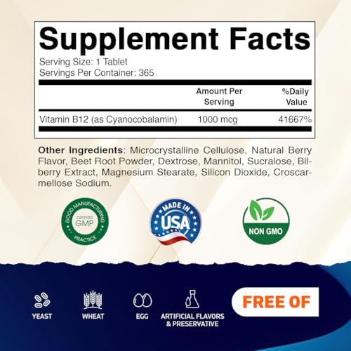 1000 mcg vitamin B12 for energy