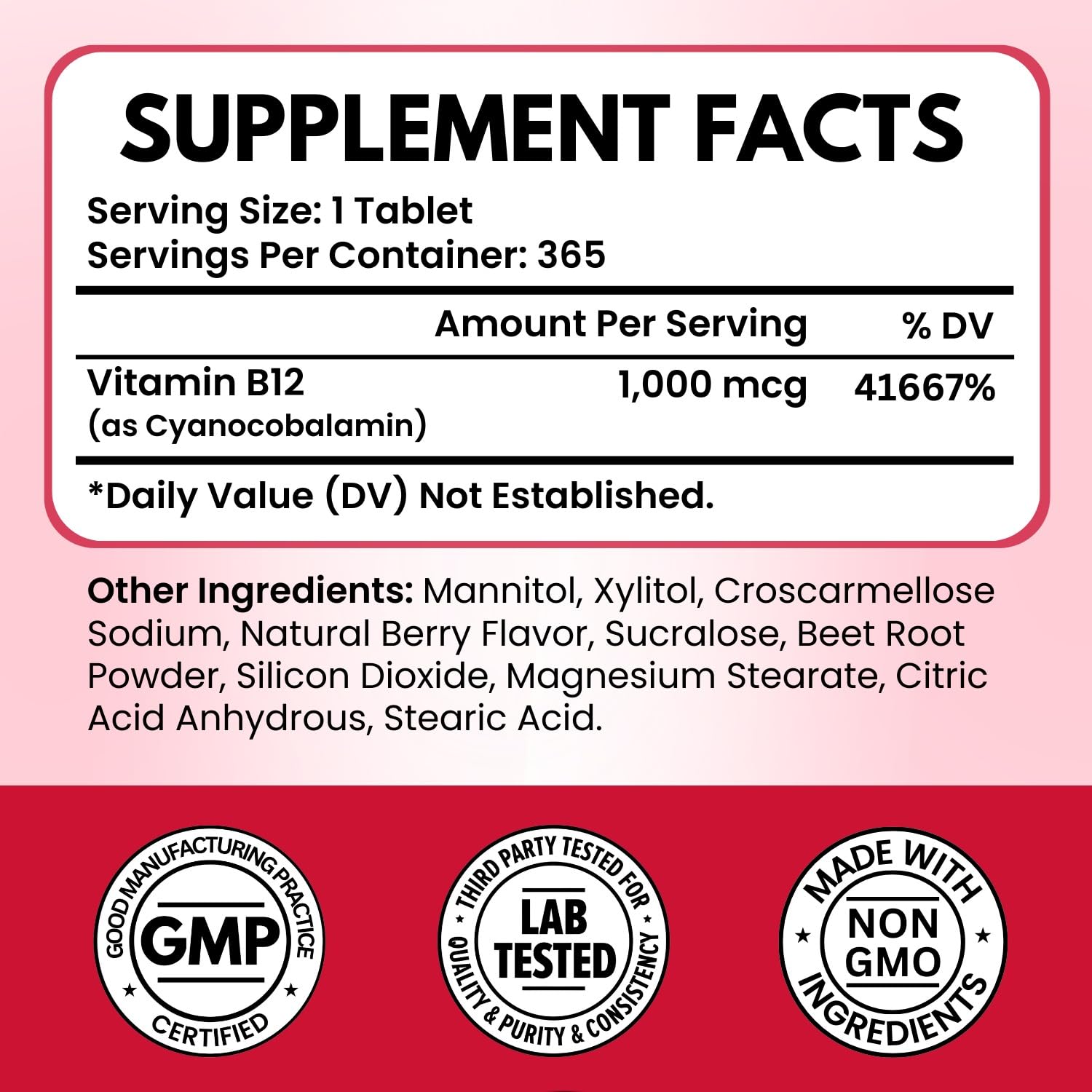 1000 mcg Vitamin B12 for energy