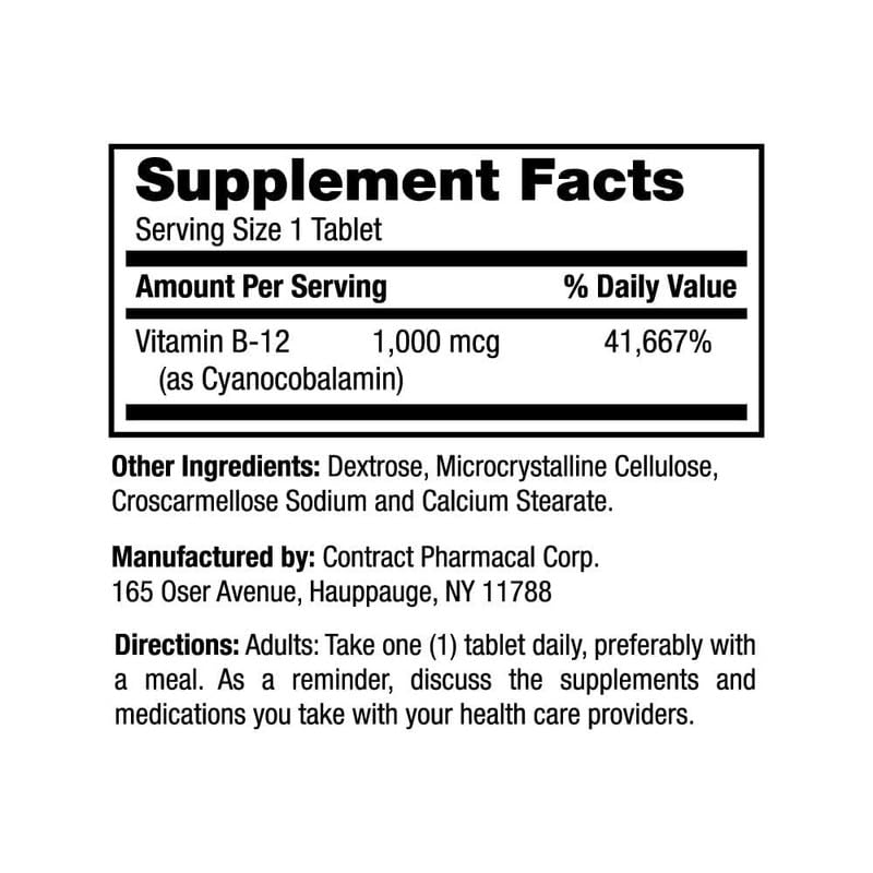 1000 mcg Vitamin B12 for energy