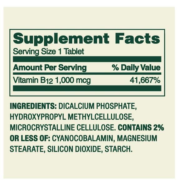 1000 mcg Vitamin B12 tablets Canada