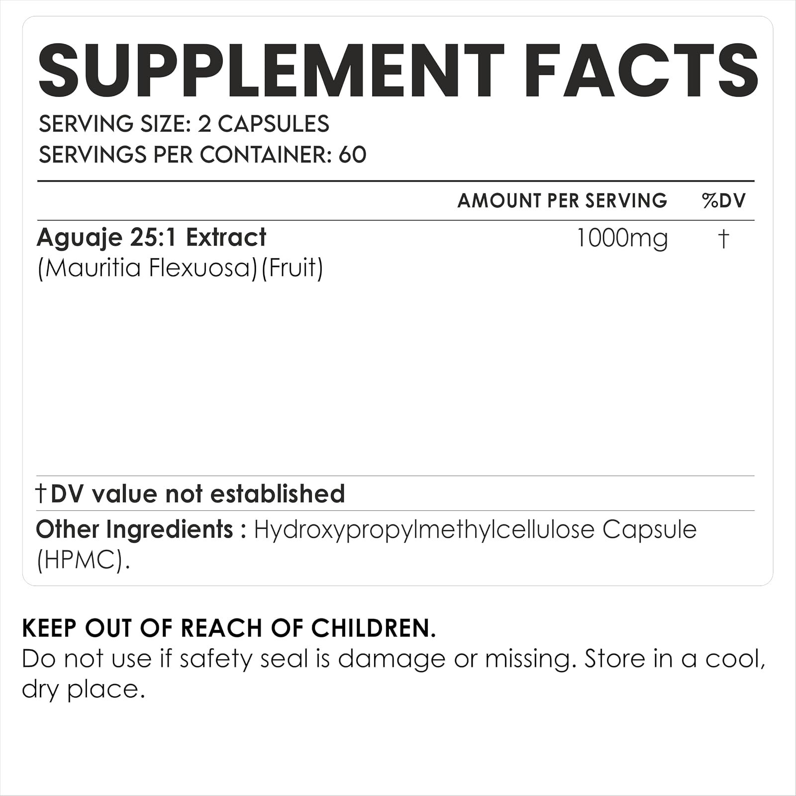 1000 mg Aguaje capsules for healthy skin