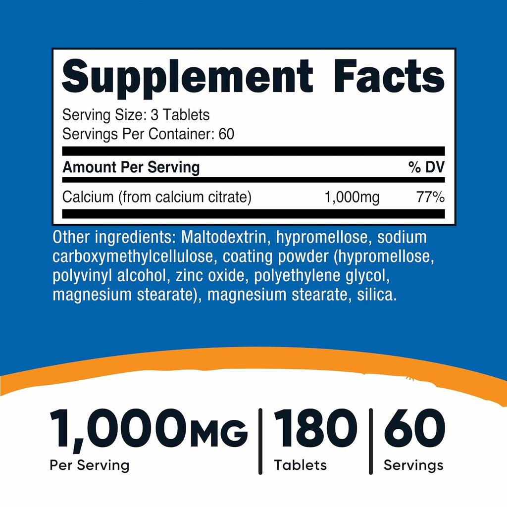 1000 mg Calcium Citrate for daily supplementation