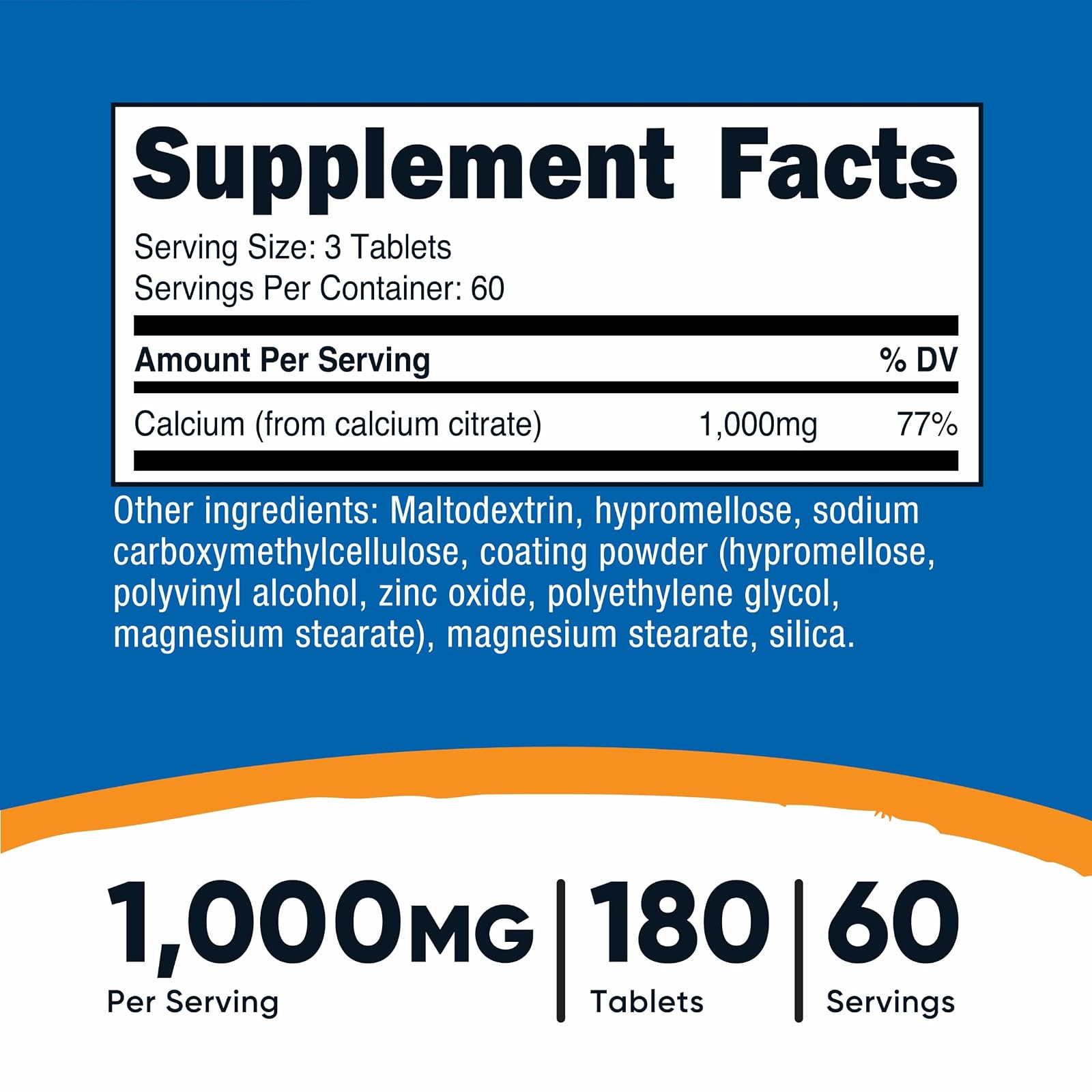 1000 mg Calcium Citrate for daily supplementation