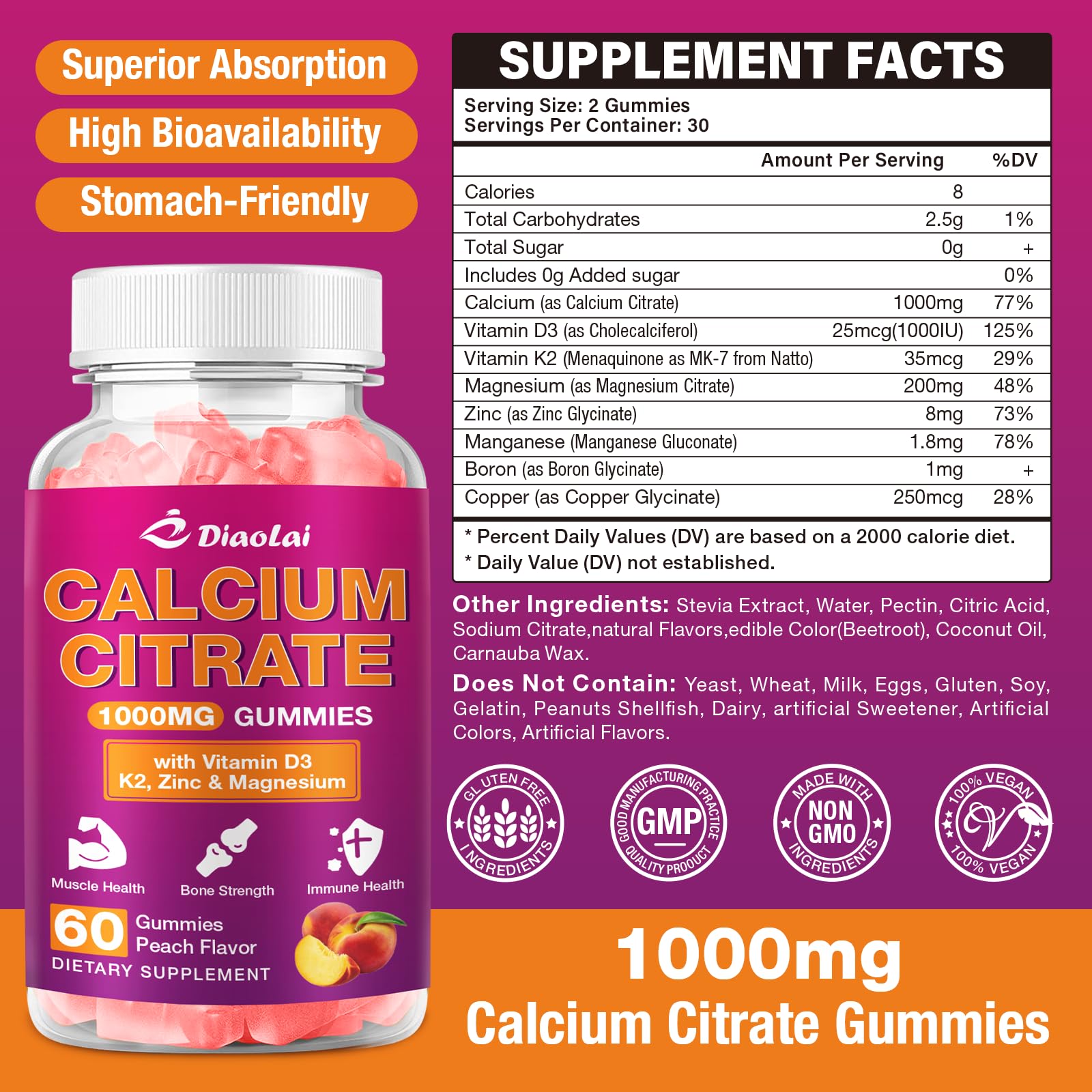 1000 mg calcium gummies for daily health