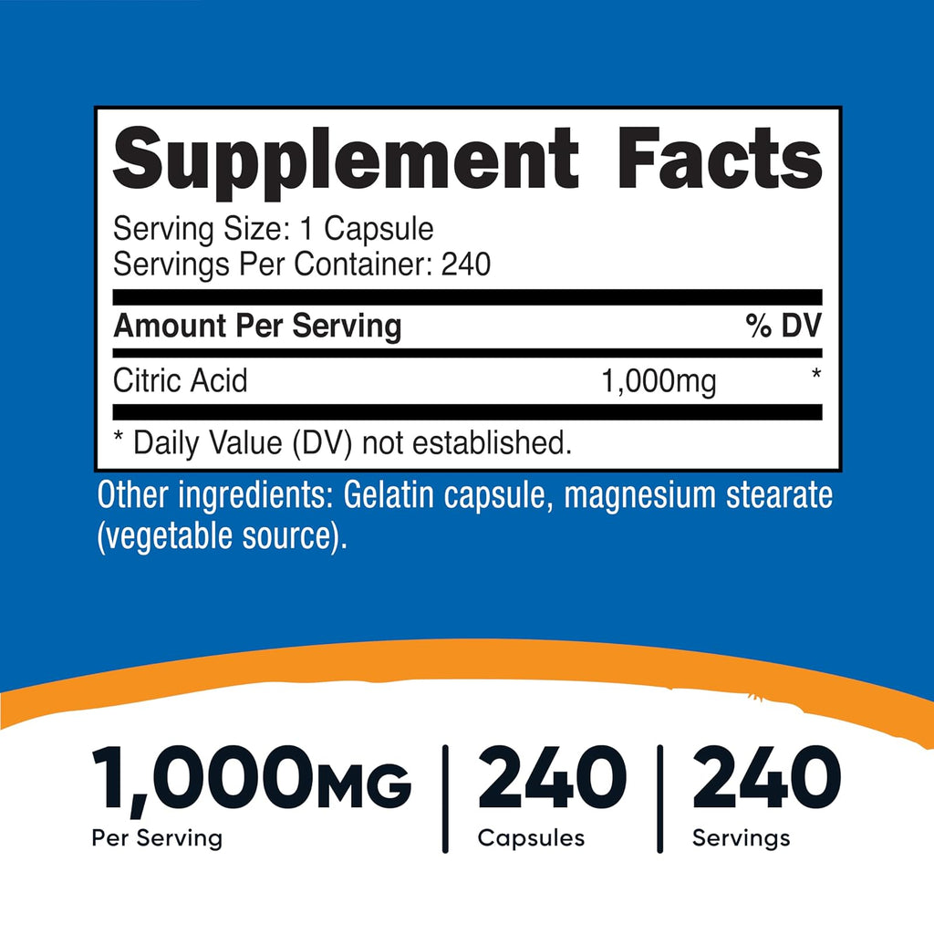 1000 mg citric acid for energy
