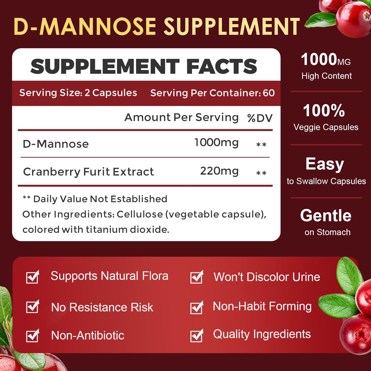 1000 mg D-Mannose capsules for health