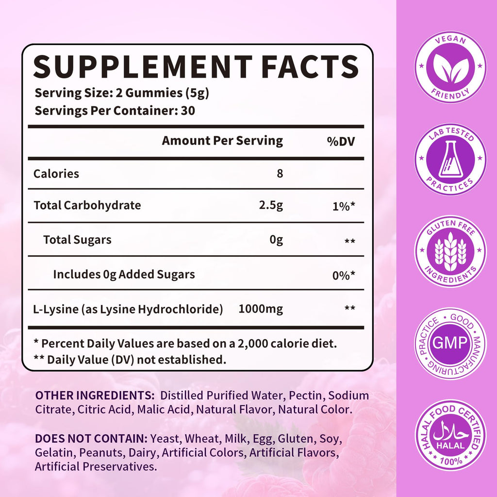 1000 mg L-Lysine gummies for cold sores